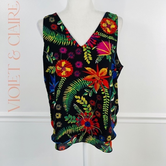 Violet & Claire | Tops | Violet Claire Black W Bright Colored Floral ...